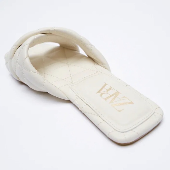 Zara | Shoes | Zara Off White Quilted Flat Slides | Poshmark